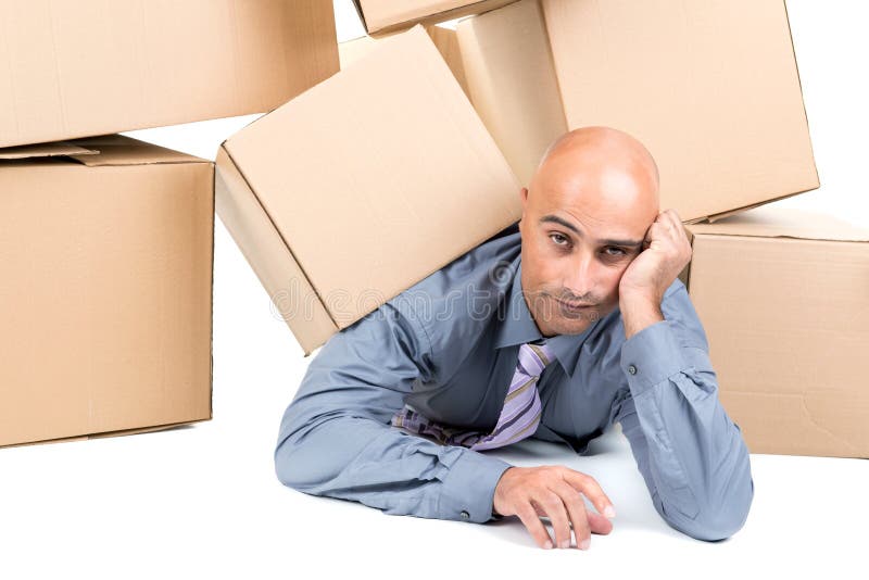 Businessman under boxes stock photo. Image of carry, business - 41291986