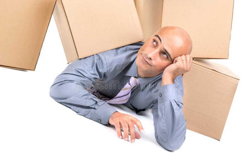 Businessman under boxes stock photo. Image of male, container - 48056412