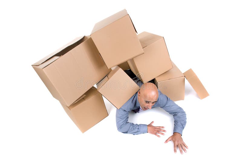Businessman under boxes stock image. Image of cardboard - 41291995