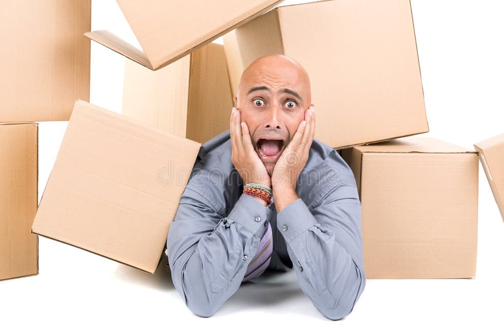 Businessman under boxes stock image. Image of concept - 43438275