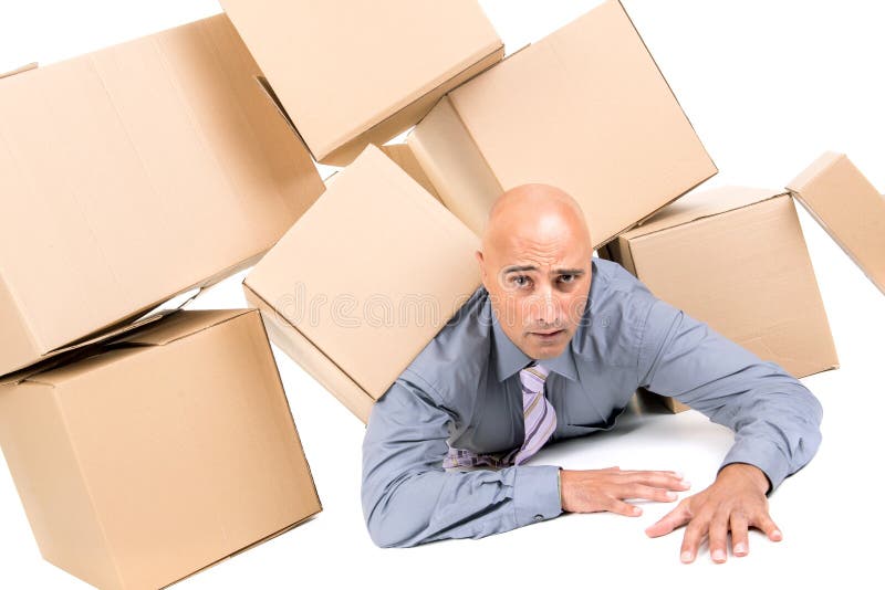 Businessman under boxes stock photo. Image of carton - 48056384
