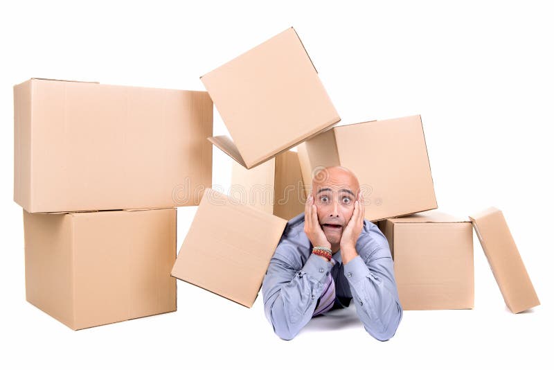 Businessman under boxes stock photo. Image of container - 57939370