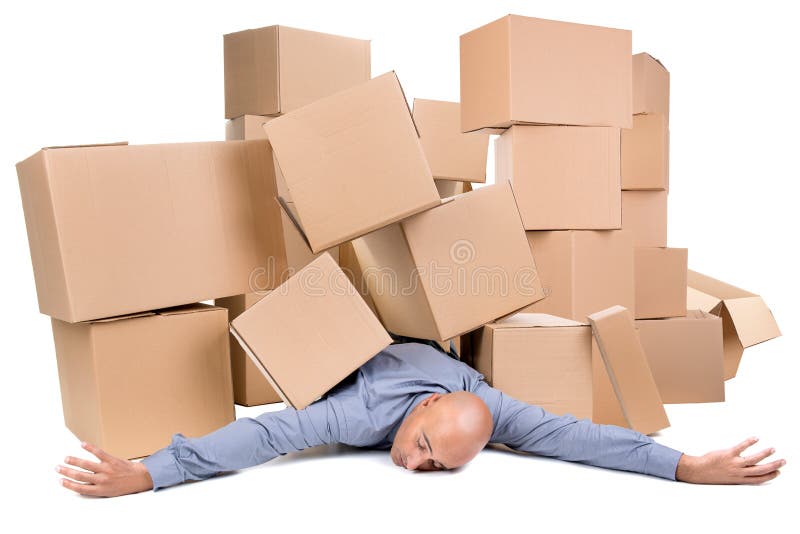 Man Buried by a Stack of Cardboard Boxes. 3D Rendering Stock Photo ...