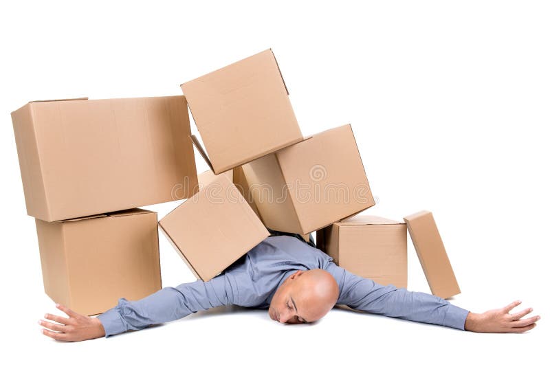 Businessman under boxes stock photo. Image of parcel - 43438334