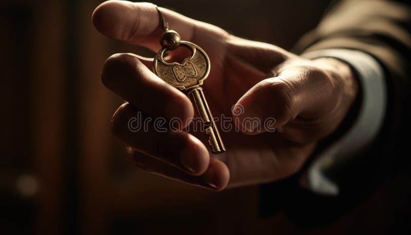 Businessman Unlocking Success with Old Fashioned House Key, Symbol of ... Businessman Unlocking Success with Old Fashioned House Key, Symbol of ...