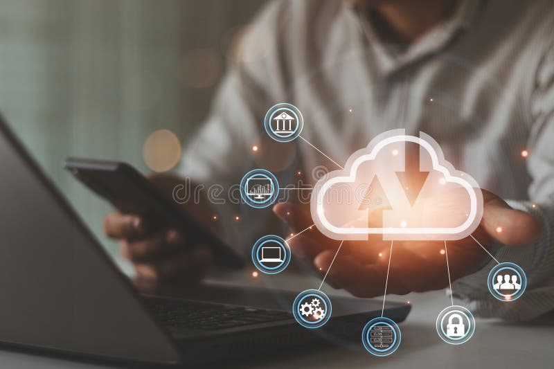 Businessman Use Laptop Computer Ai Cloud Computing Diagram Show Hand Stock Photos - Free ...