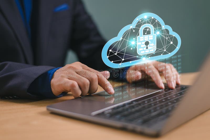 Businessman Use Computer Laptop. Cloud Security Business Technology Concept Stock Image - Image ...