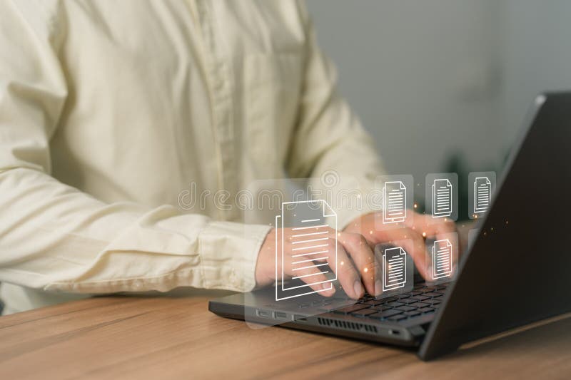 Businessman Use a Computer Laptop To Manage Digital Documents, Document ...