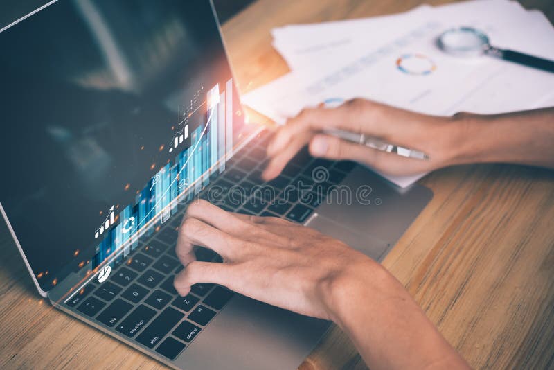 Businessman Use Laptop ,analytics and Financial and Bank Technology ...