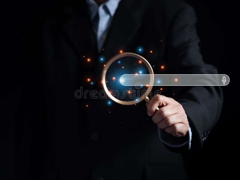 Businessman Use Magnifier Glass Focus Icon Search Engine Bar on ...
