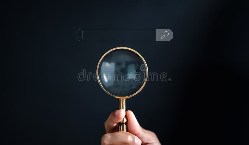 Businessman Use Magnifying Glass Search on Virtual Screen Data Search ...