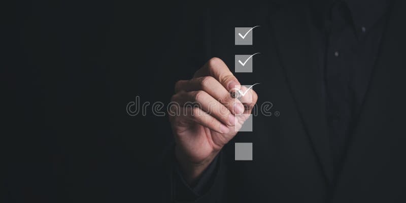 Businessman Use Pen To Tick Correct Sign Mark in Checkbox for Document ... Businessman Use Pen To Tick Correct Sign Mark in Checkbox for Document ...