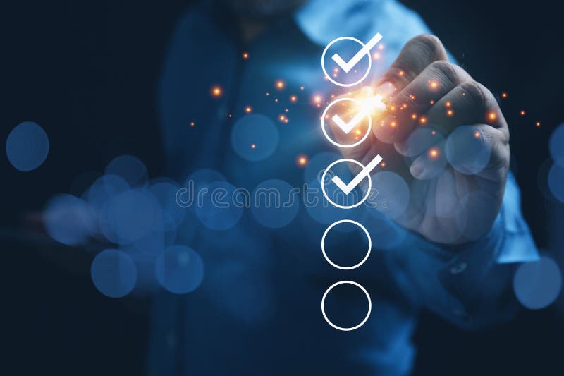 Businessman Use Pen To Tick Correct Sign Mark in Checkbox for Quality ...