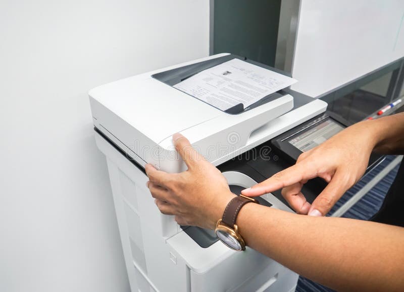 Woman Start Document Scanning by Office Printer Stock Image - Image of ...