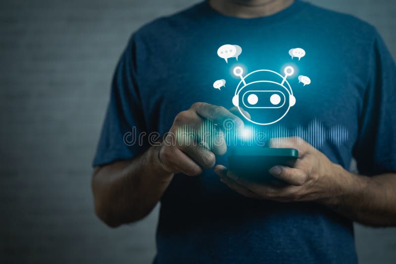 Businessman Use Smartphone Mobile Phone with Touch Digital Chatbot ...