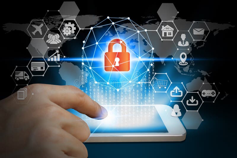 Businessman Use Smartphone with Virtual Screen Padlock and Inter Stock ...
