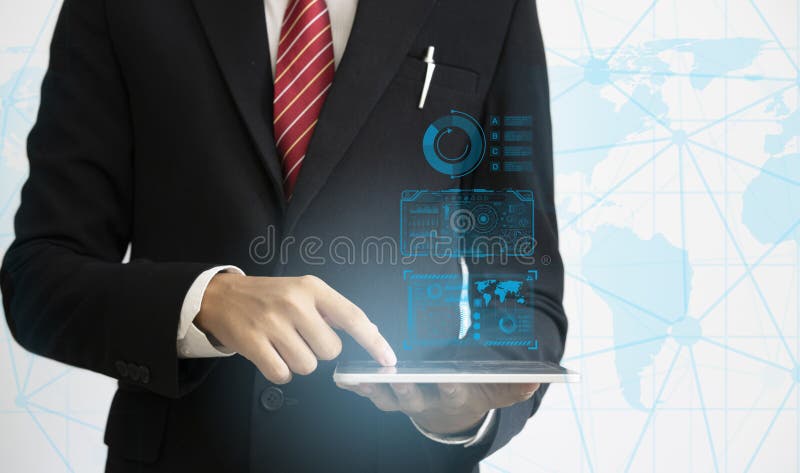 Businessman Use Tablet with Digital Technology Link Internet Connection ...