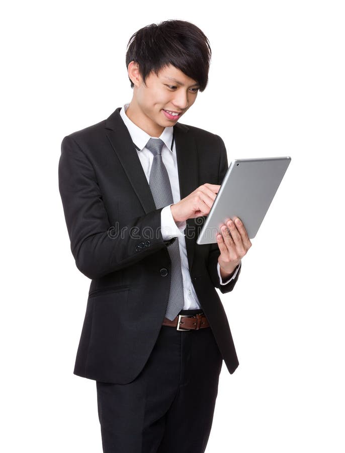 Businessman use of tablet stock image. Image of portable - 48562675