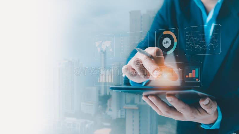 Businessman Use Tablets To Show Report Graphs on the Virtual Screen ...