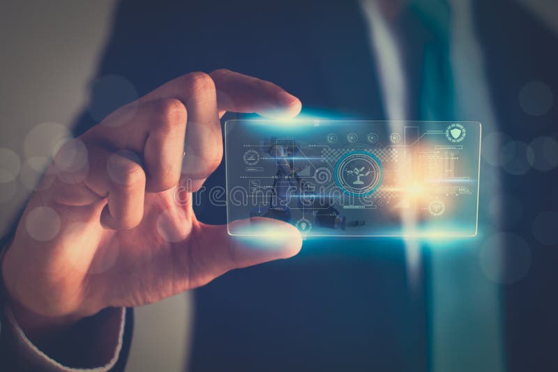 Businessman Use Visual Interface Screen Display Equipment Analyze and ...