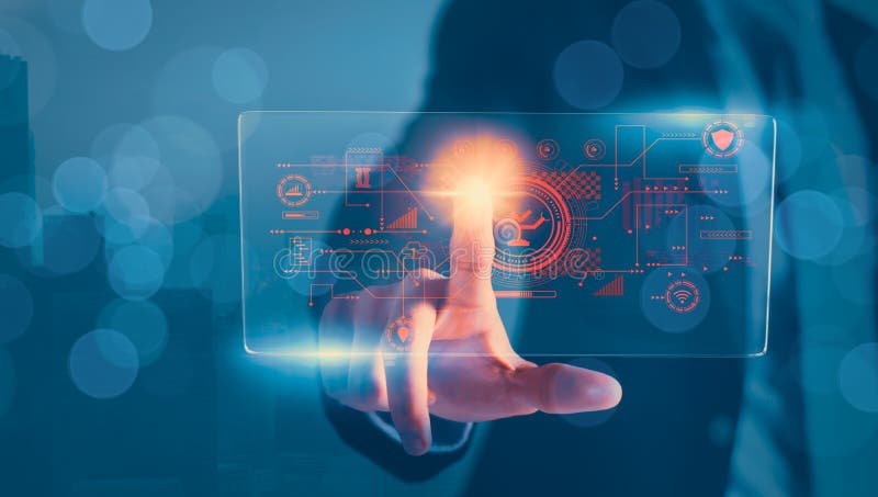 Businessman Use Visual Interface Screen Display Equipment Analyze and ...