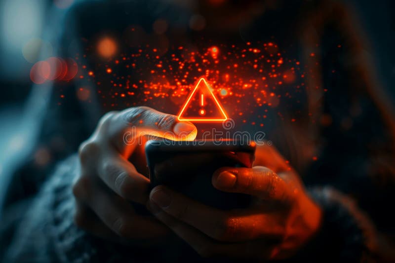 Businessman or User Holding Smartphone with Problem Safety Security Red ...