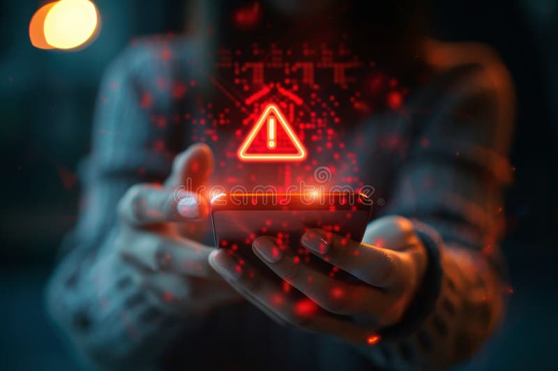 Businessman or User Holding Smartphone with Problem Safety Security Red ...