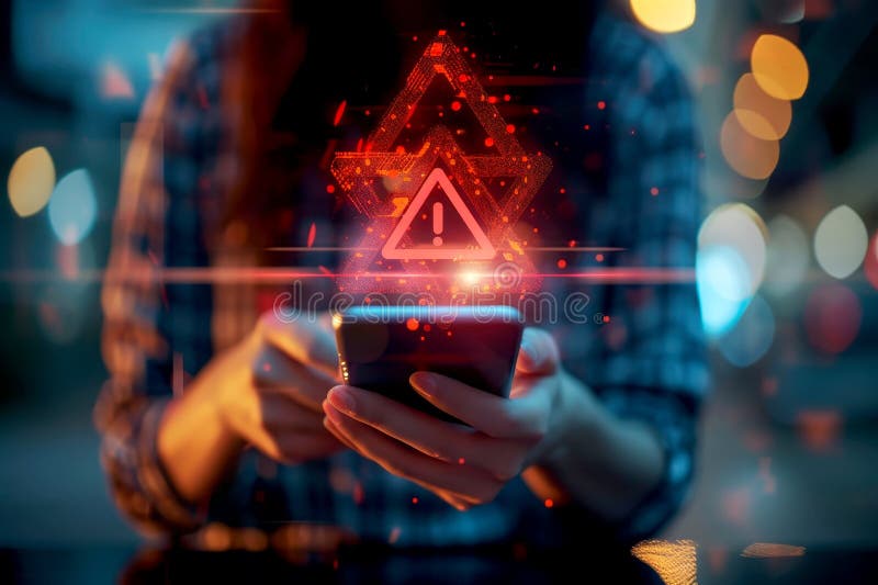 Businessman or User Holding Smartphone with Problem Safety Security Red ...