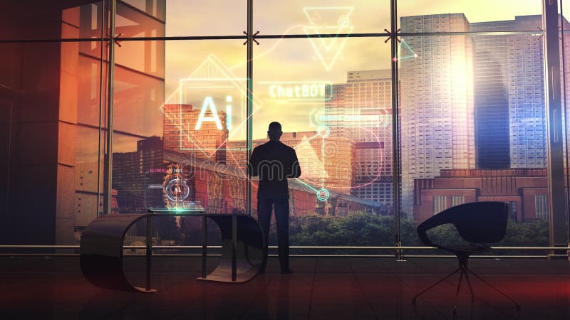 A Businessman Uses Artificial Intelligence in His Work. 3D Render Stock ...