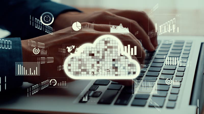 Businessman Uses Capable Laptop Computer To Connect To Cloud Computing ...