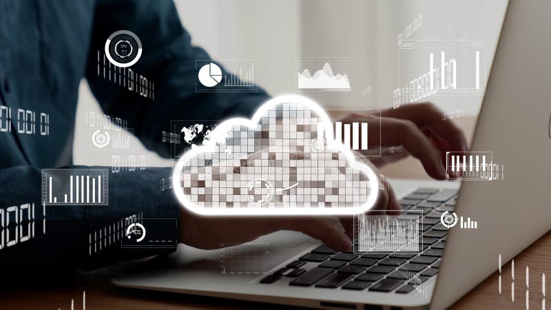 Businessman Uses Capable Laptop Computer To Connect To Cloud Computing ...