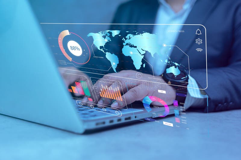 Businessman Uses a Computer and Dashboard To Analytics Big Data ...