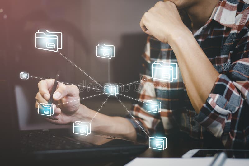 Businessman Uses Computer Open Document Management System, Online ...