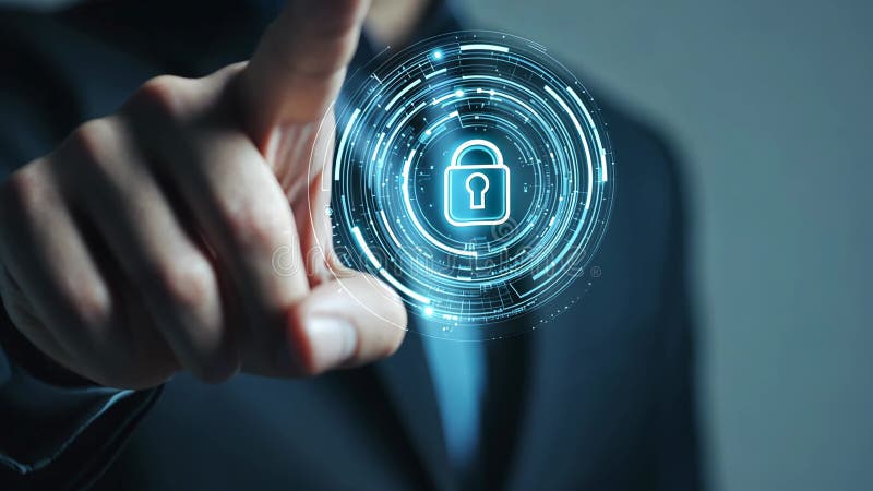 Businessman Uses Digital Touchpad To Activate Advanced Holographic Security System, Ensuring ...