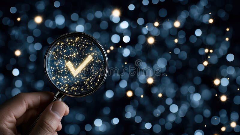 A Businessman Uses a Magnifying Glass To Highlight a Check Mark on a ...