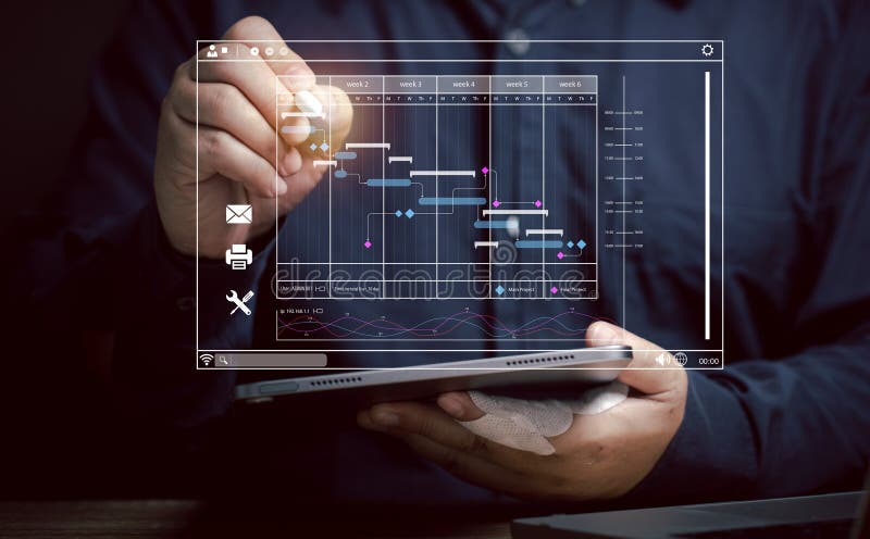 Businessman Uses Pointer Pen on Work Schedule To Make Decisions at ...