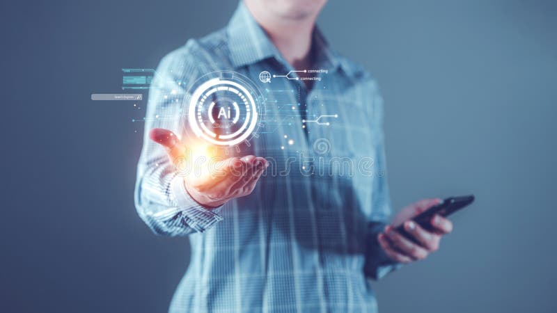 Businessman Uses Smart Phone To Chat with Artificial Intelligence ...