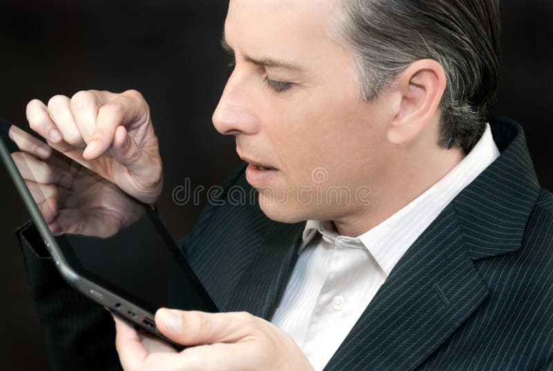 Businessman Uses Tablet, Side Profile Stock Image - Image of smart ...