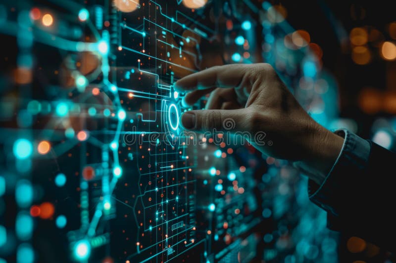 A Businessman Uses a Touch To Interact with a Neural Network Abstract ...