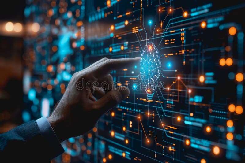 A Businessman Uses a Touch To Interact with a Neural Network Abstract ...