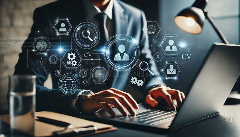 Businessman Using AI-Powered Hiring Technology Advanced Digital ... Businessman Using AI-Powered Hiring Technology Advanced Digital ...