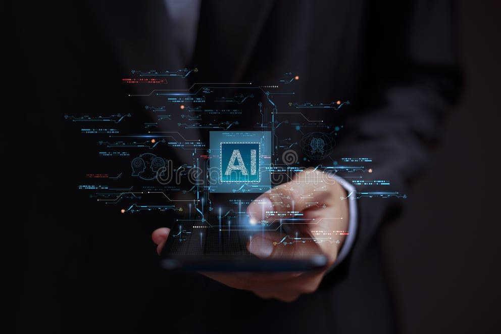 Businessman is Using Artificial Intelligence on Mobile Phone. Machine ...