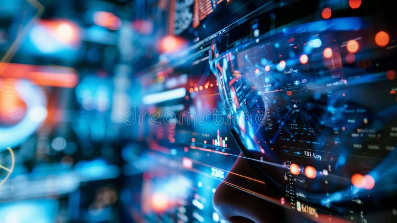 Businessman Analyzing Data from Multiple Screens Using Augmented ...