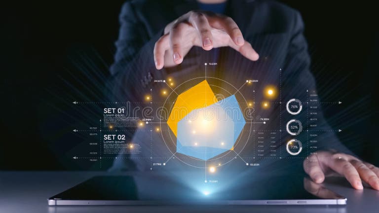 Businessman Using Augmented Reality To Analyze Data and Visualize ...