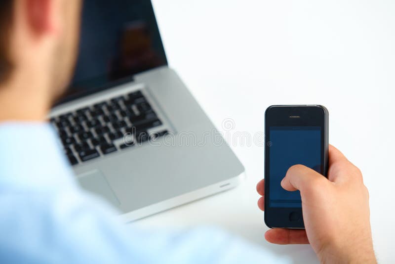 Businessman Using Cell Phone in a Office Stock Photo - Image of ...