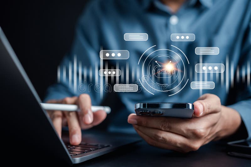 Businessman Using Chat Bot Intelligence Ai. Chat with AI Artificial ...