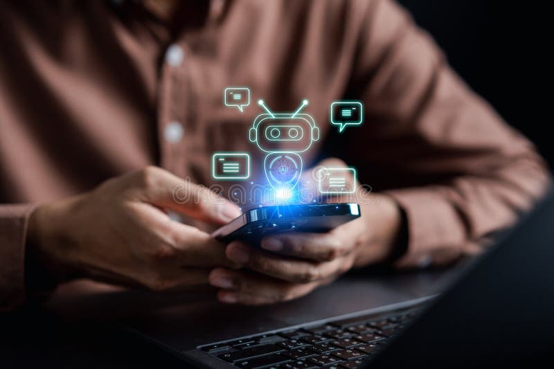 Businessman Using Chat Bot in Smartphone Intelligence Ai.Chat Bot with ...