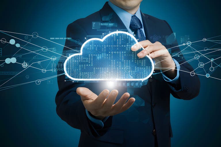 Businessman Using Cloud Technology, Illustrating Digital Data Storage and Network Connection ...
