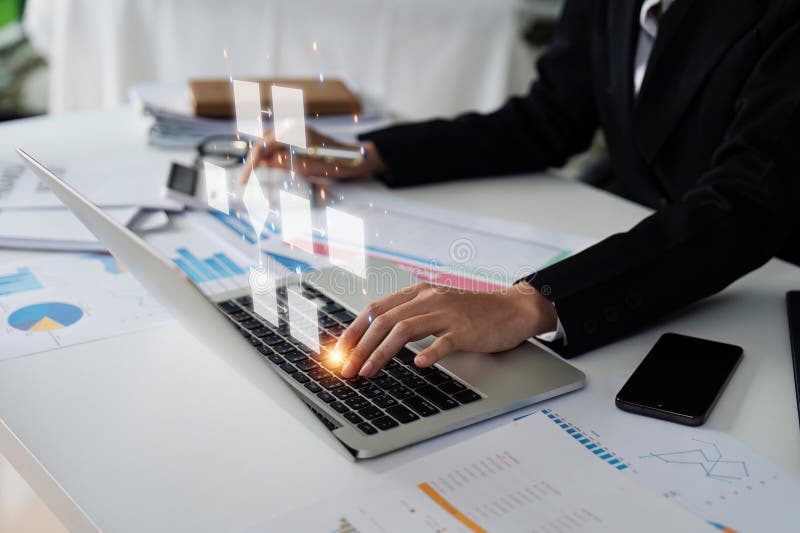 Businessman Using a Computer Analysis for Process and Workflow ...