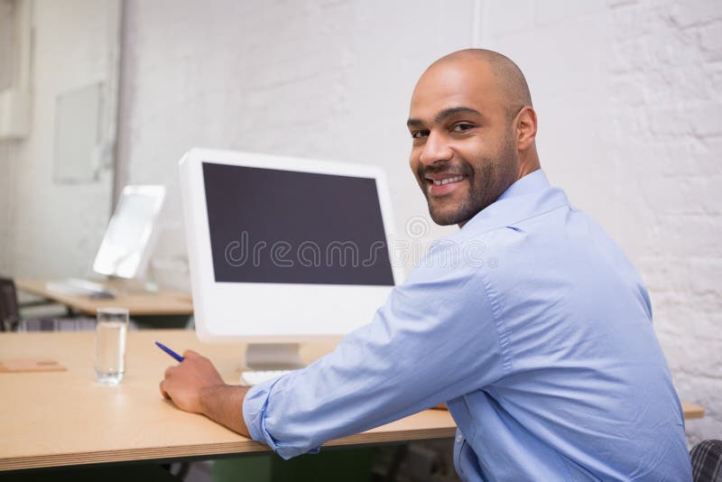 Businessman Using Computer at Desk Stock Image - Image of executive ...